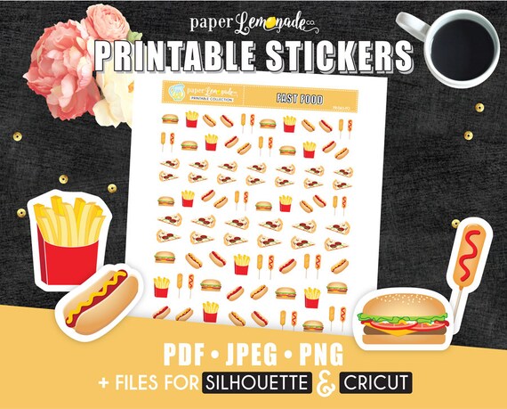 Printable Stickers Fast Food Stickers Printable Hamburger | Etsy