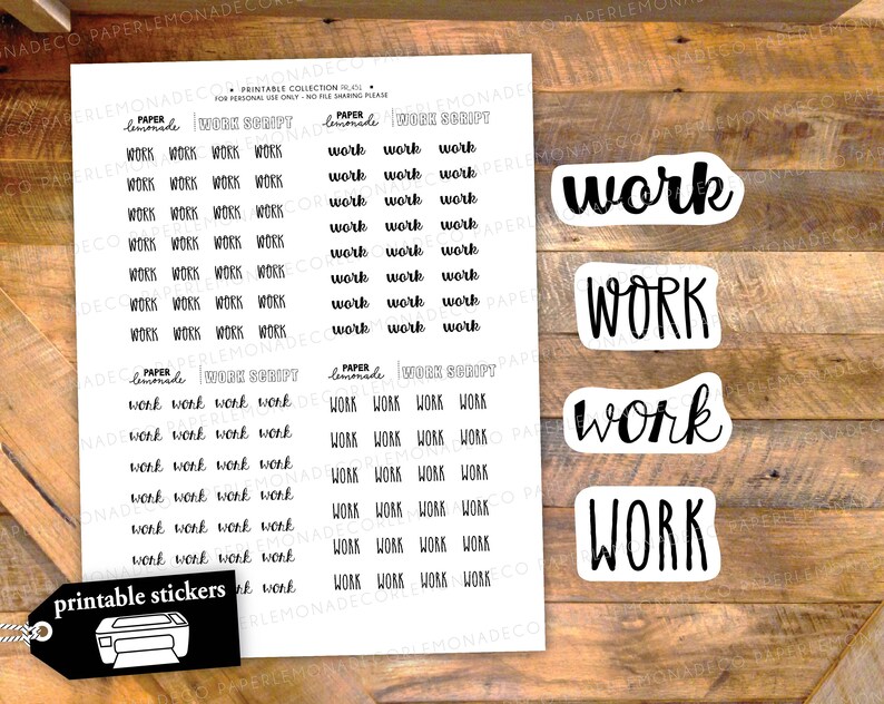 WORK Script PRINTABLE Stickers for Your Planner | Etsy