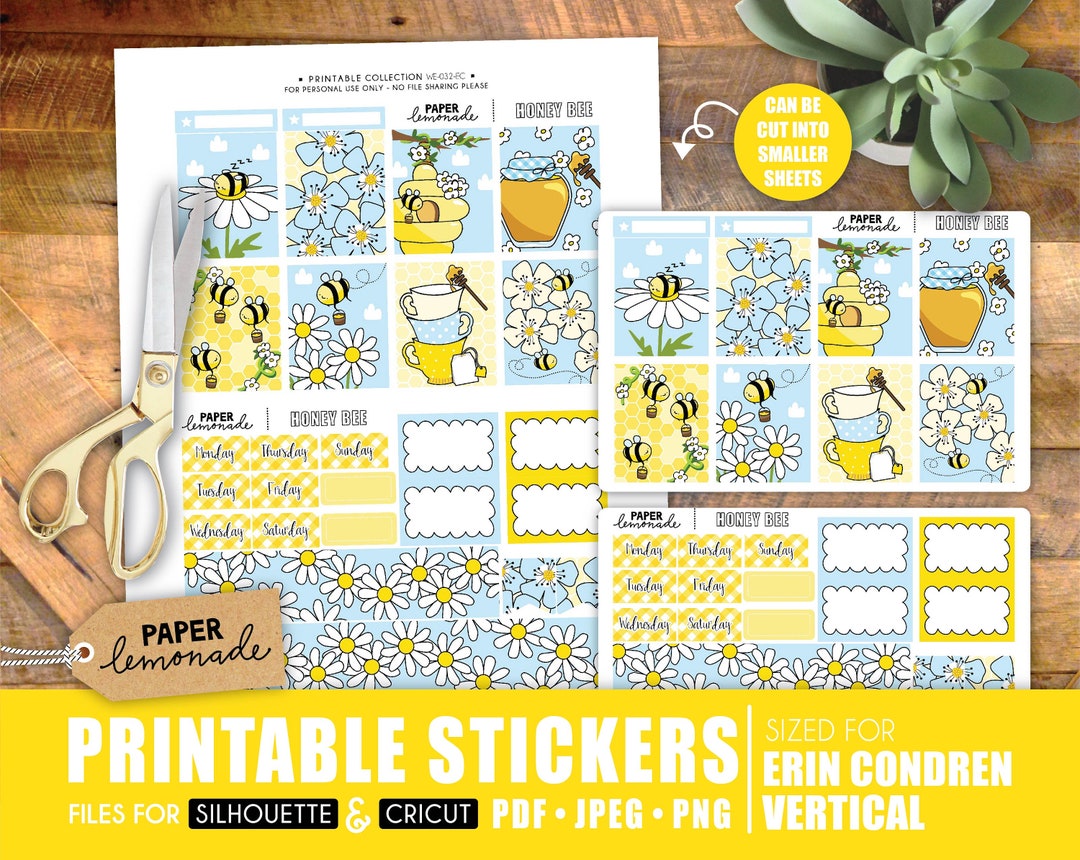 Honey Bee Printable Stickers for Your EC Vertical Planner - Etsy