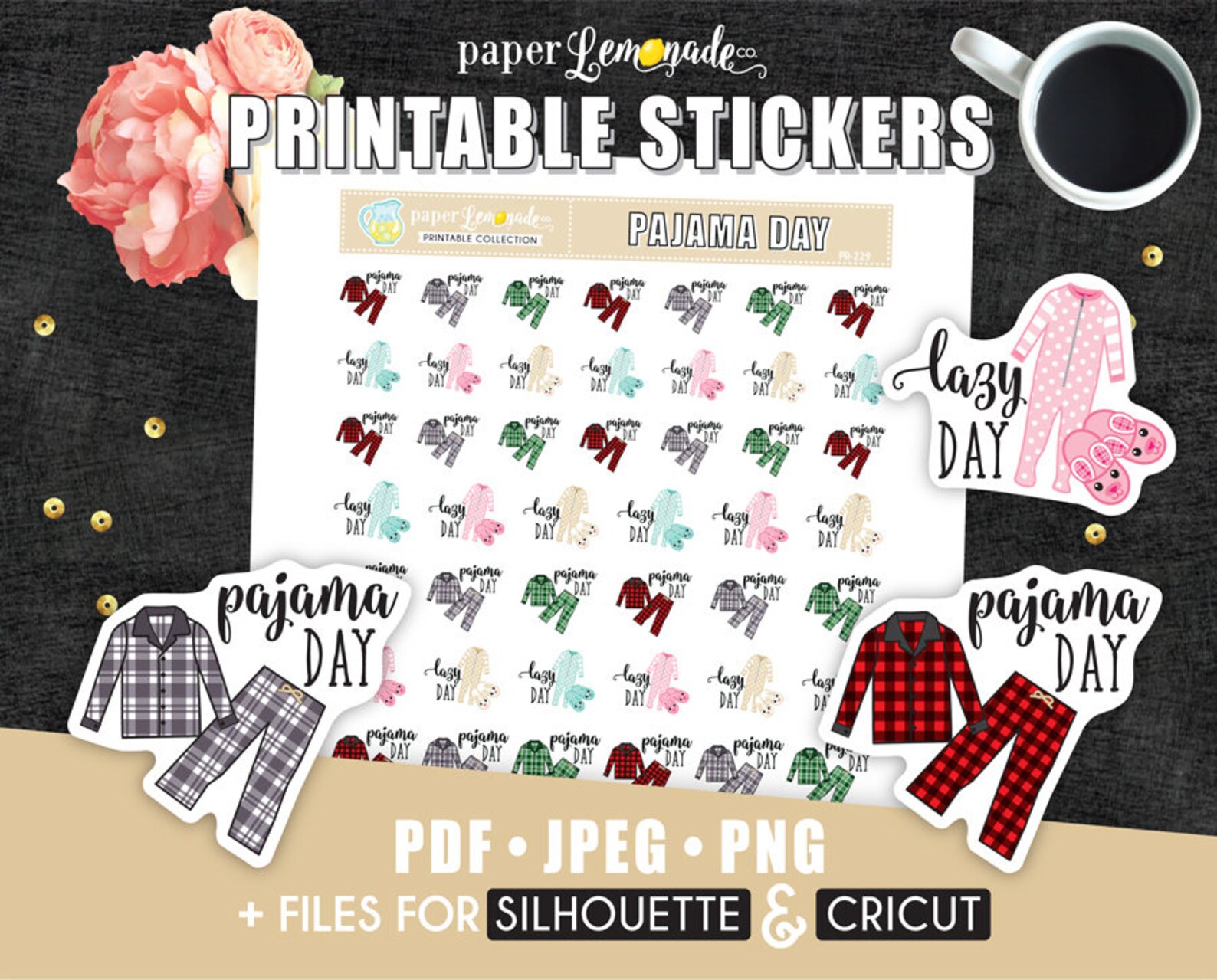 Pegatinas Imprimibles pegatinas de pijama pegatinas del día del pijama ...