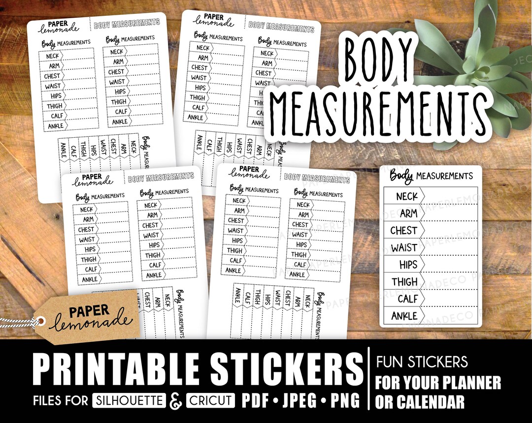Body Measurements PRINTABLE Stickers for Your Planner or Notebook - Etsy
