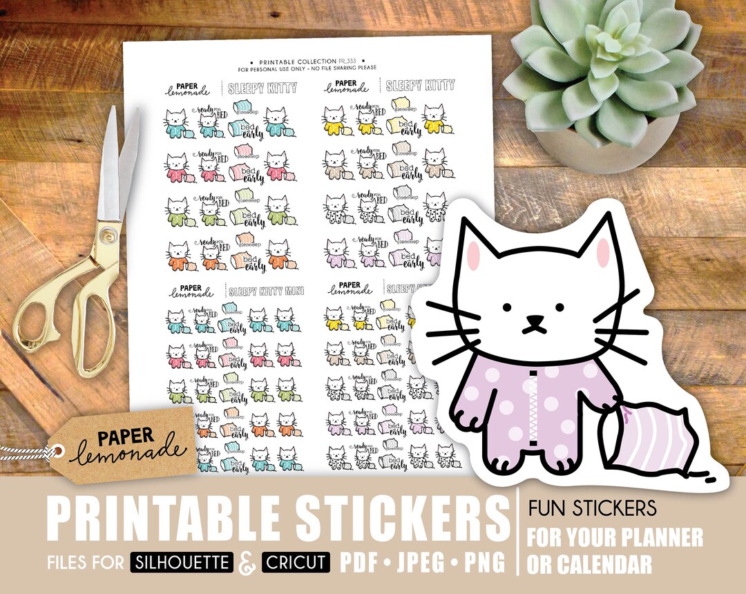 Sleep Printable Planner Stickers Sleepy Kitty Bedtime Printable ...