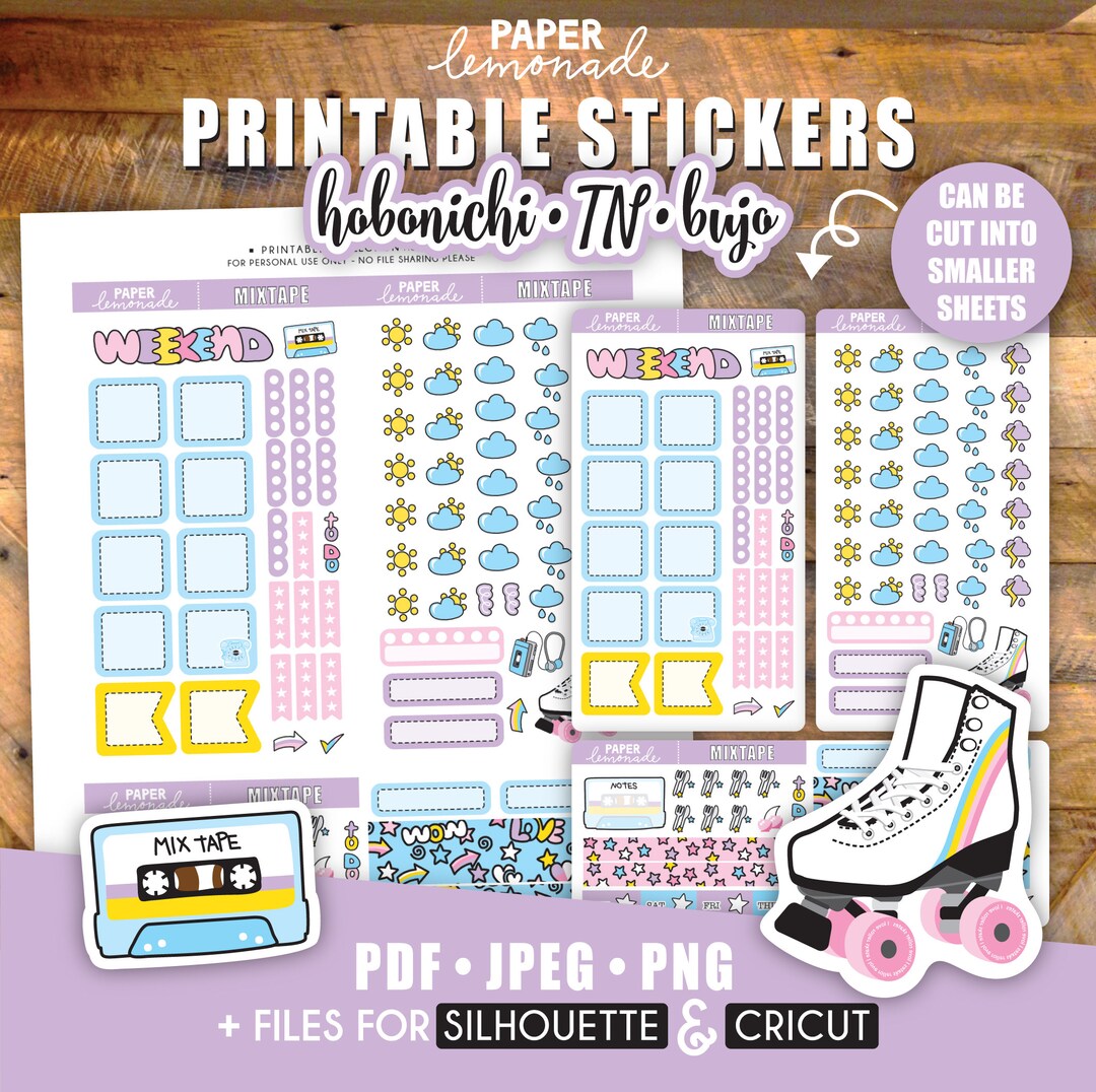 Hobonichi Printable Sticker Kit 80's Mixtape Hobo Sticker Set WEE-018 ...