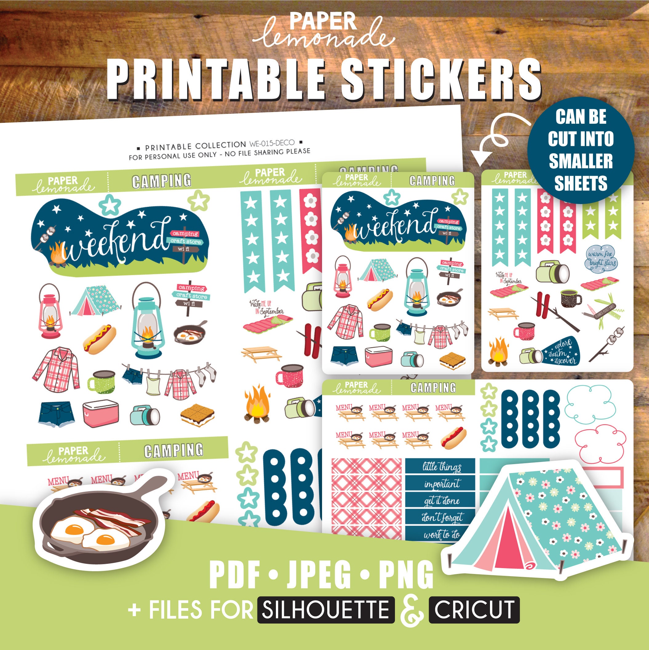 Printable Camping Deco stickers WEE-015 - Etsy France