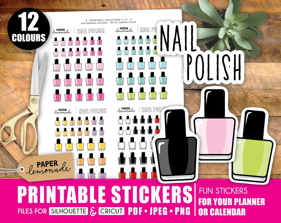 Nail Polish Printable Sticker Nail Art and Colourful Nail Polish ...