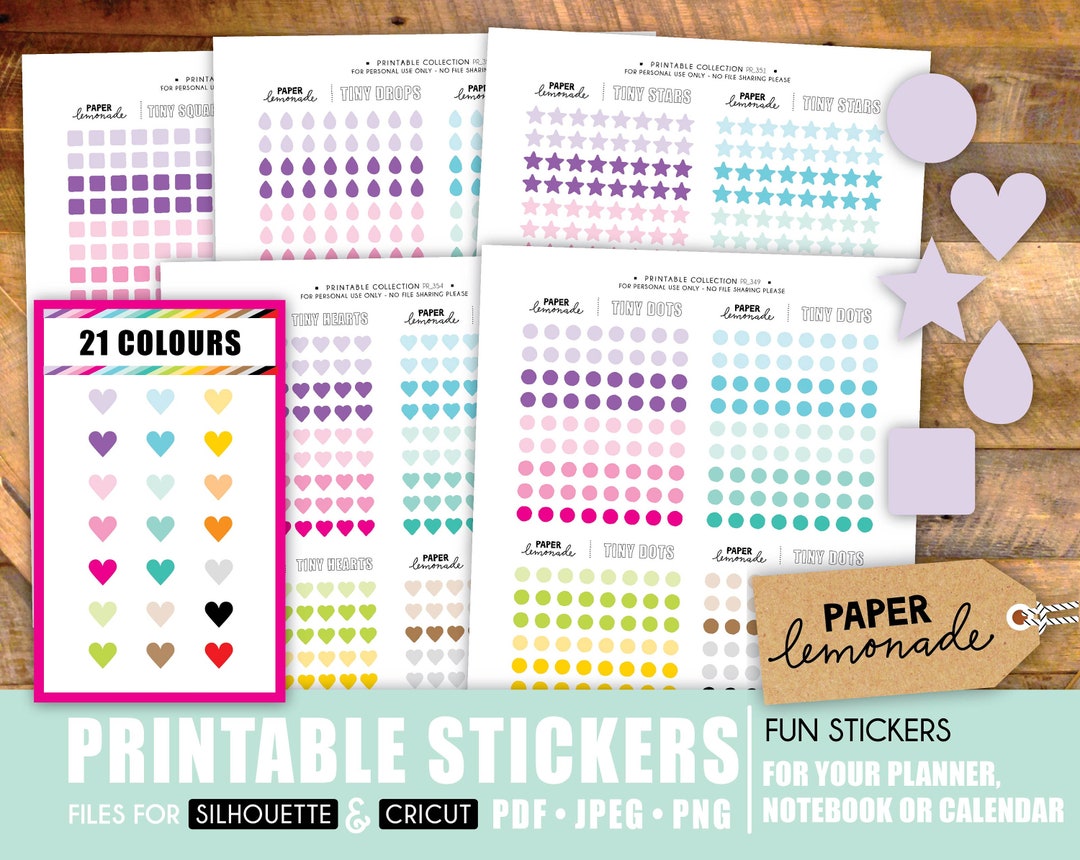 5 Sheets of Printable Mini Shapes: Tiny Dot, Heart, Star, Teardrop and ...