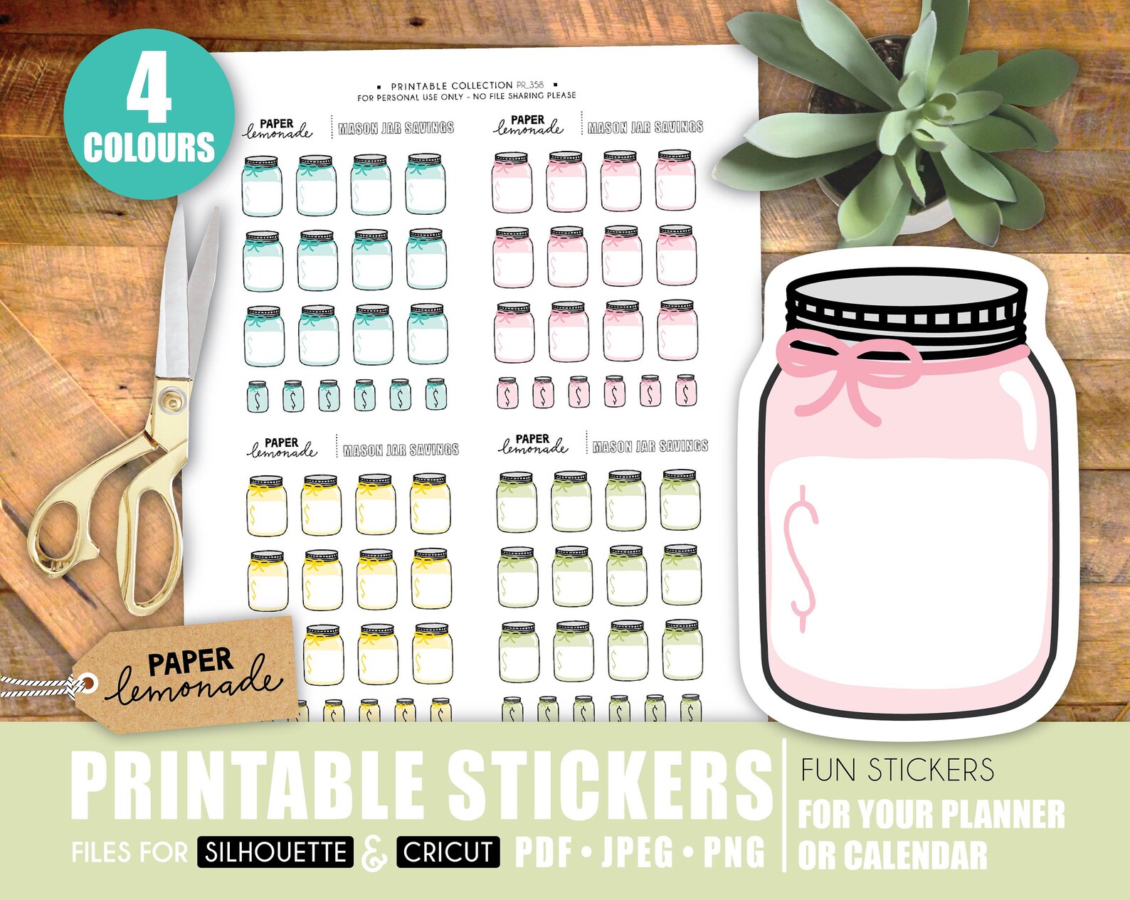 Savings Stickers Printable Planner Stickers Mason Jar Savings Money ...