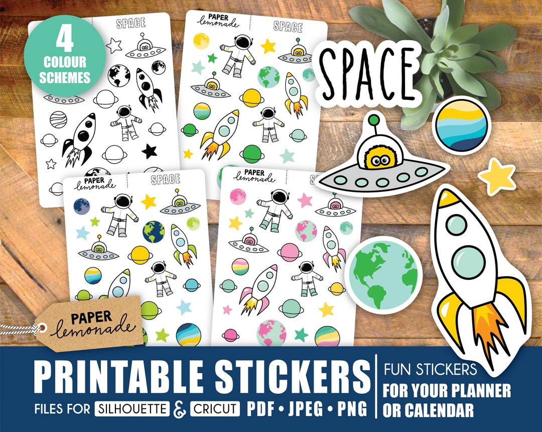 Printable Space Stickers Including Astronauts, Rockets, Earth, Moon ...