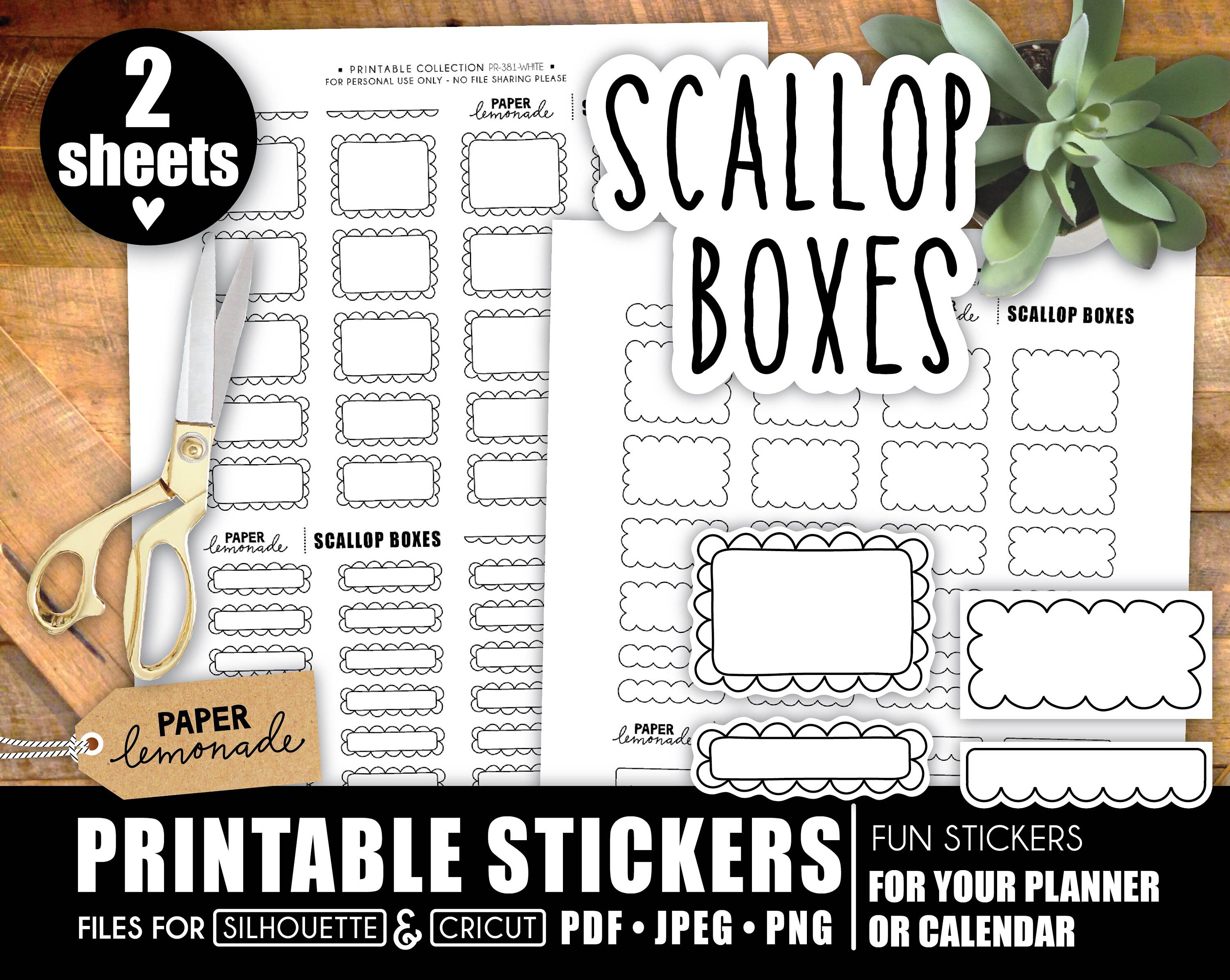 Printable Black and White Scallop Boxes for Planner Essentials | Etsy