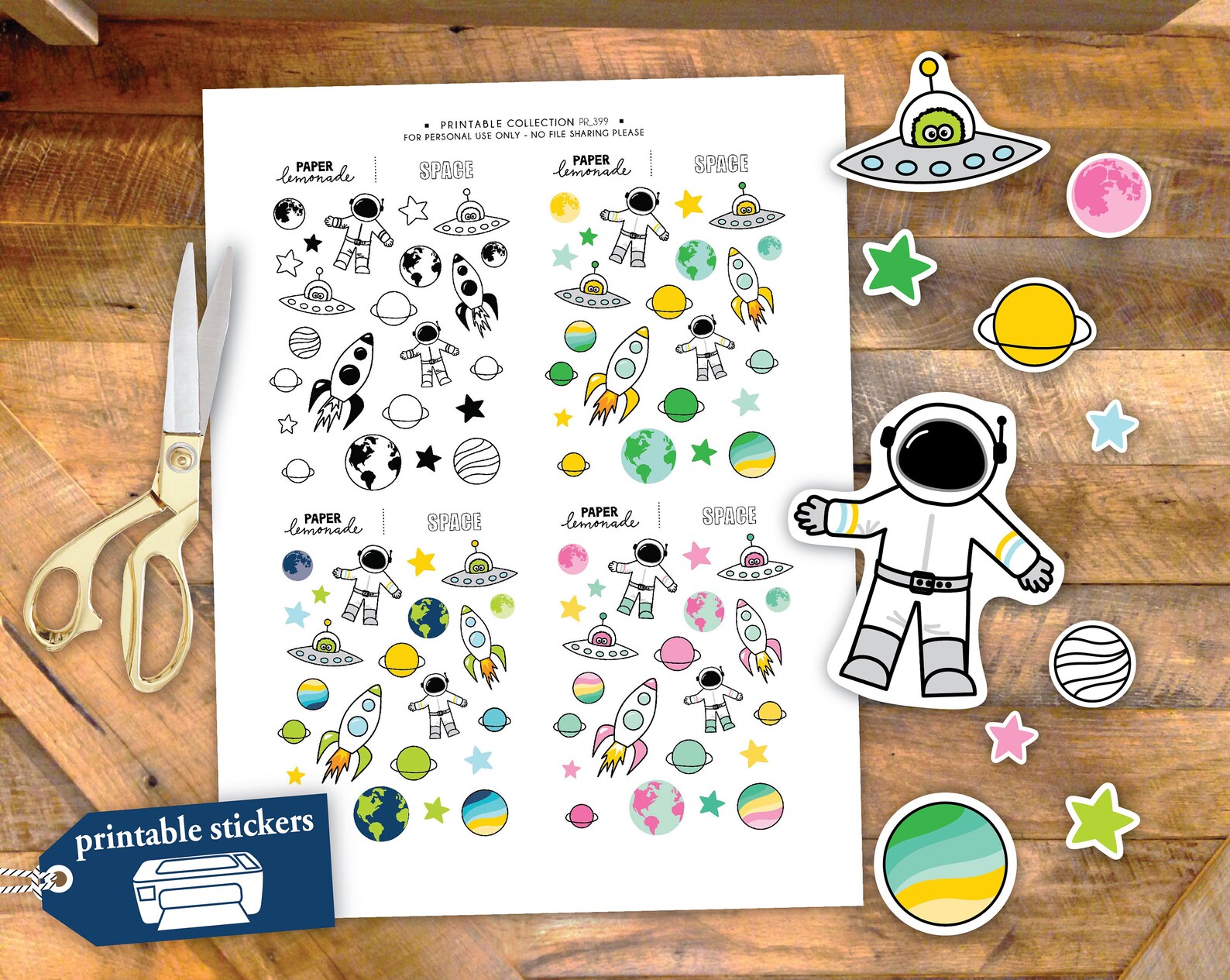 Printable Space Stickers Including Astronauts, Rockets, Earth, Moon ...