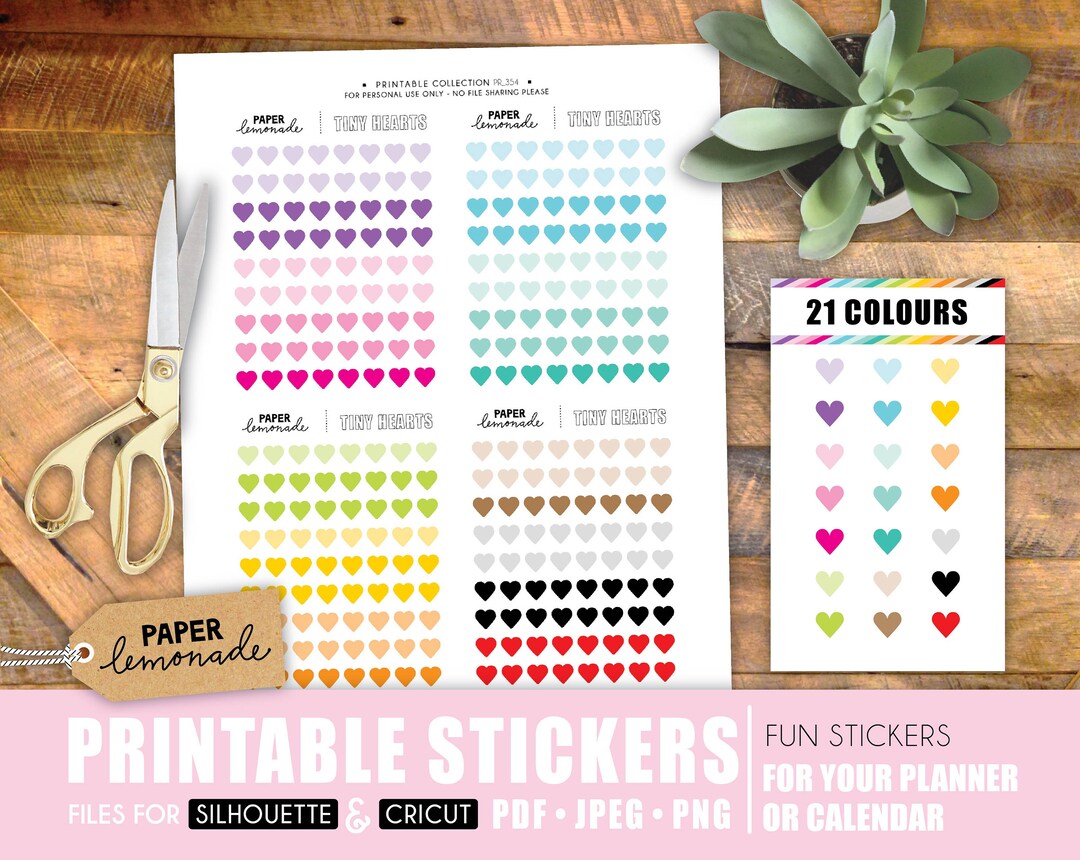 Tiny Heart Printable Stickers in 21 Colours Mini Heart - Etsy