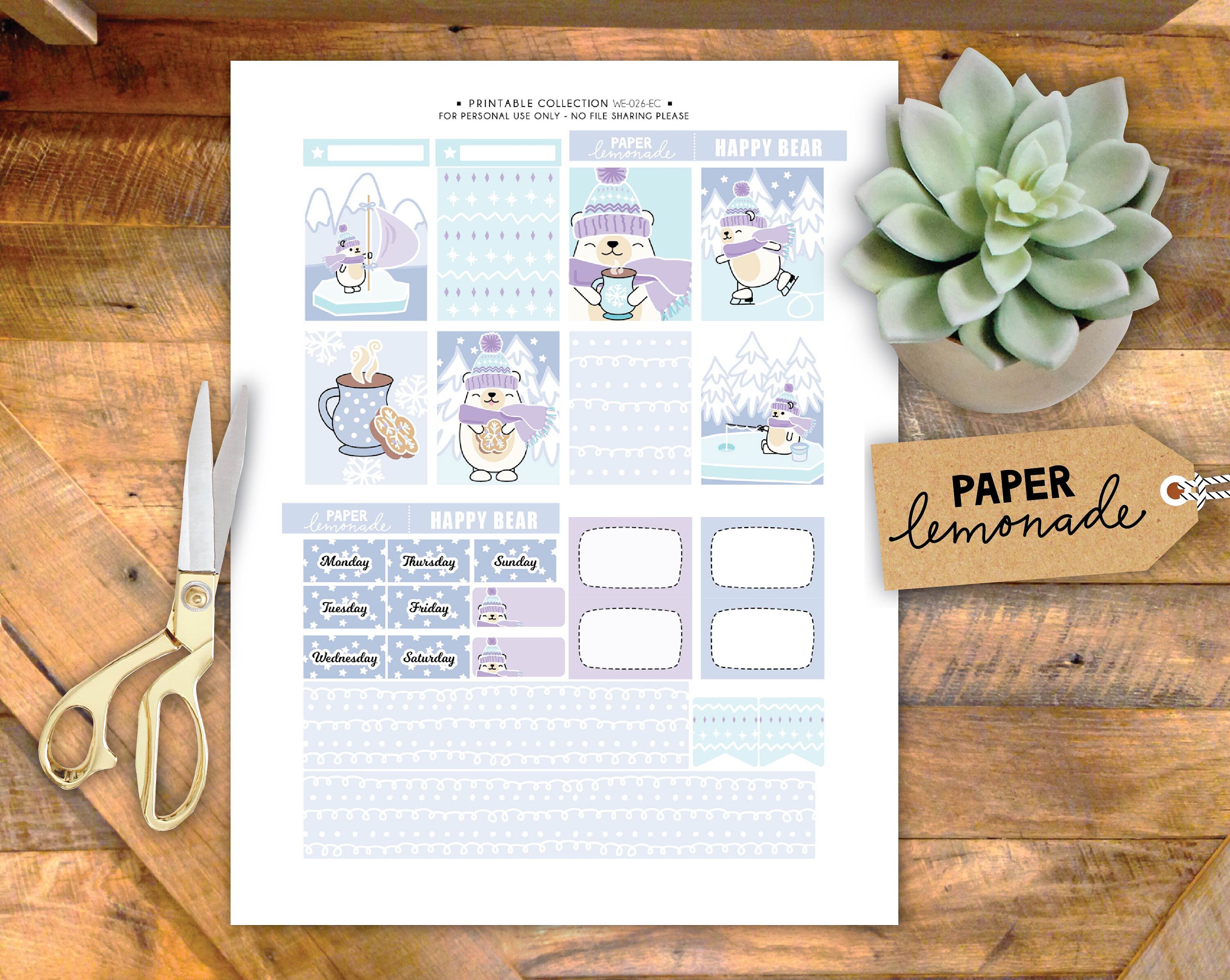 Bear Weekly Printable Sticker Kit for Erin Condren Vertical Bear Ice ...
