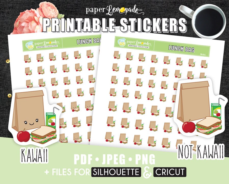 Printable Stickers Lunch Bag Stickers School Lunch Sticker Lunch ...