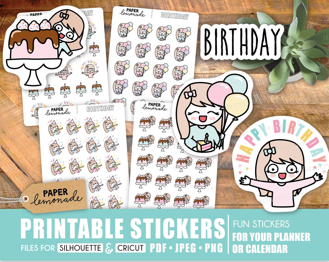 Birthday Character Girl Printable Stickers Birthday Cake Cute ...