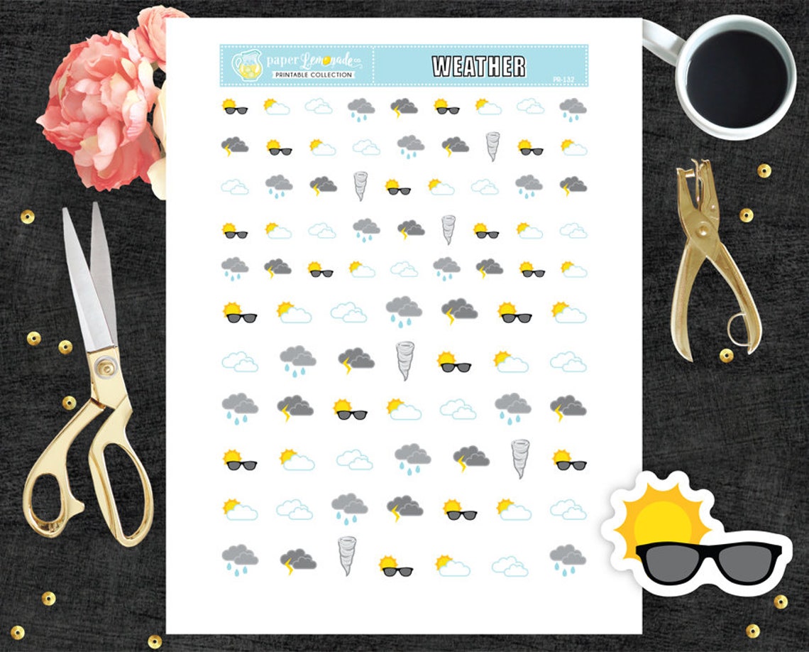 Printable Stickers Weather Stickers Printable Weather Forecast | Etsy