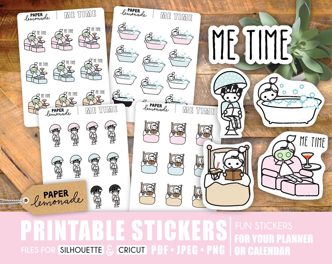 Printable Self-care Planner Stickers Facial Skincare and Cocktail Time ...