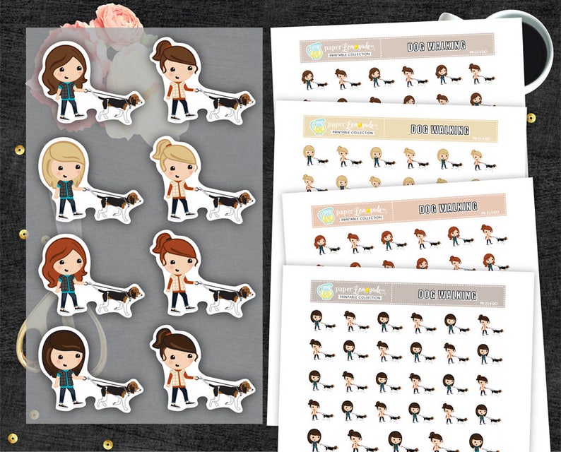 Printable Stickers Dog Walking Stickers Walking the Dog - Etsy
