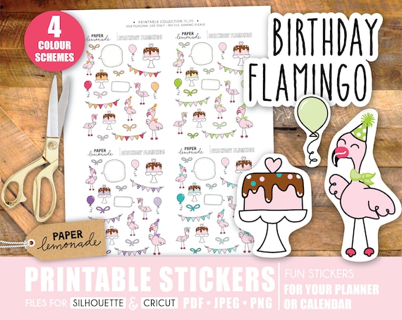 Printable Birthday Flamingo Stickers Decorate Your Planner | Etsy