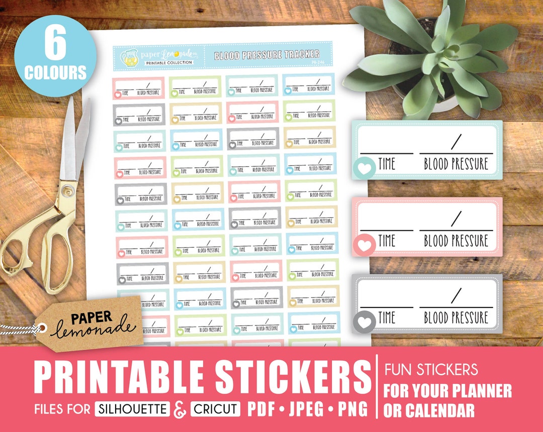 Printable Blood Pressure Tracker Stickers for Your Planner Notebook, or ...