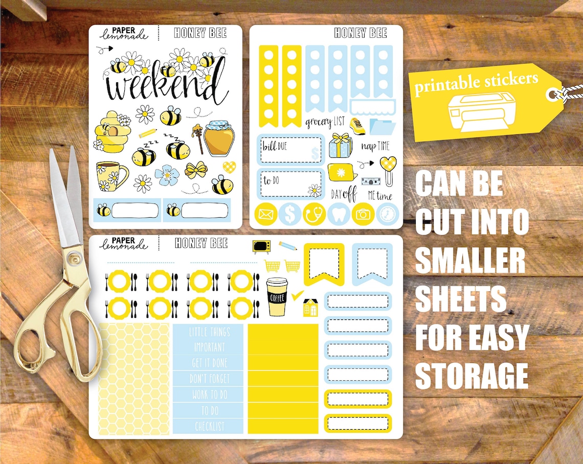 Printable Honey Bee Deco Stickers WEE-032 Cute Little | Etsy