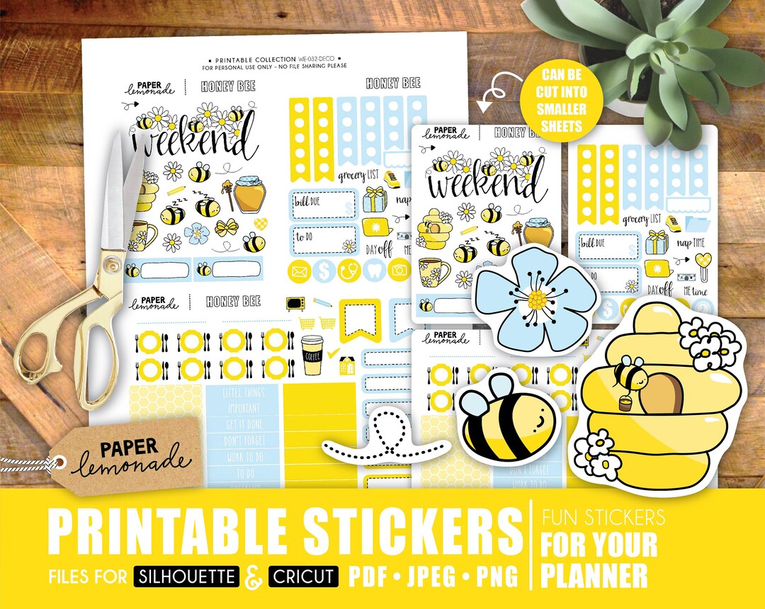 Printable Honey Bee Deco Stickers WEE-032 Cute Little Printable Bees ...