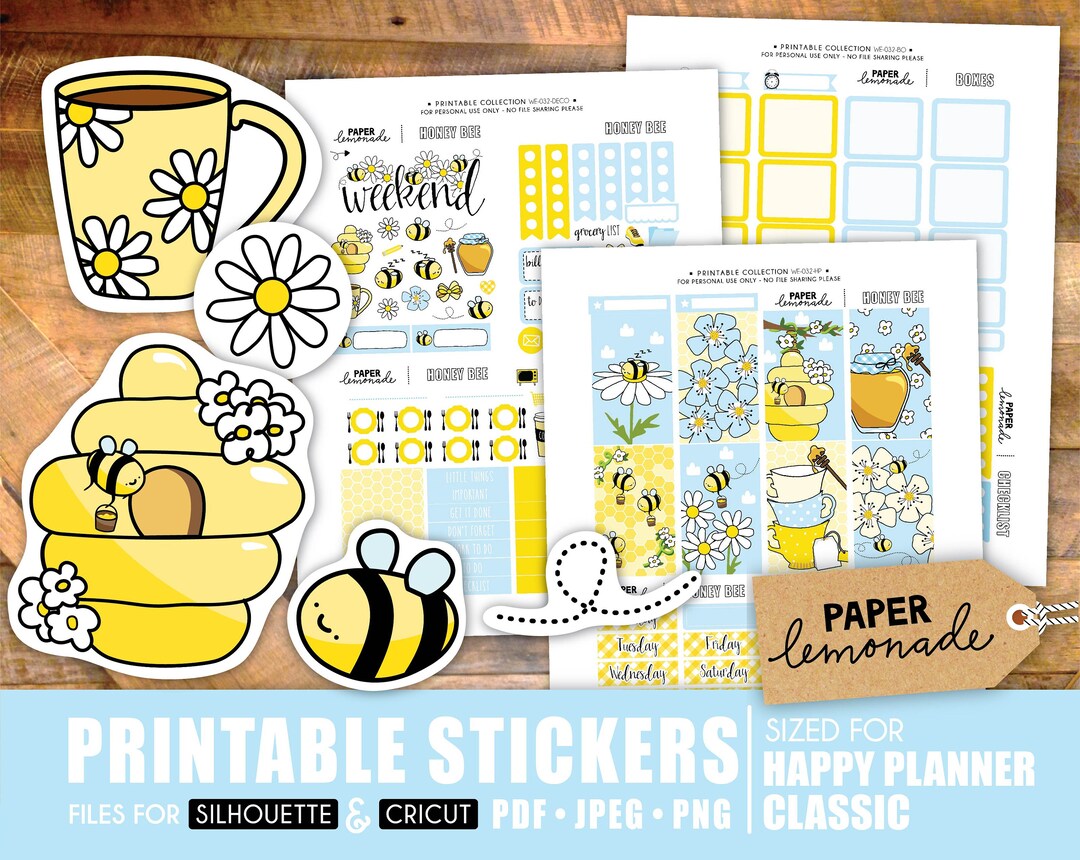 Printable Honey Bee Weekly Sticker Kit for Happy Planner Classic ...