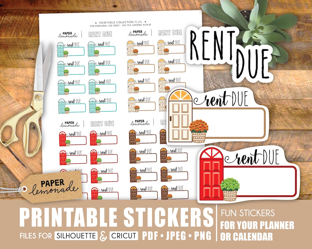 Printable Rent Due Stickers for Your Planner Rent Reminders - Etsy