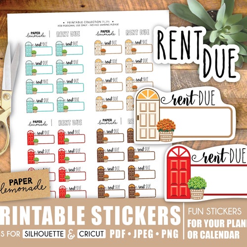 Printable Rent Due Stickers for Your Planner Rent Reminders - Etsy