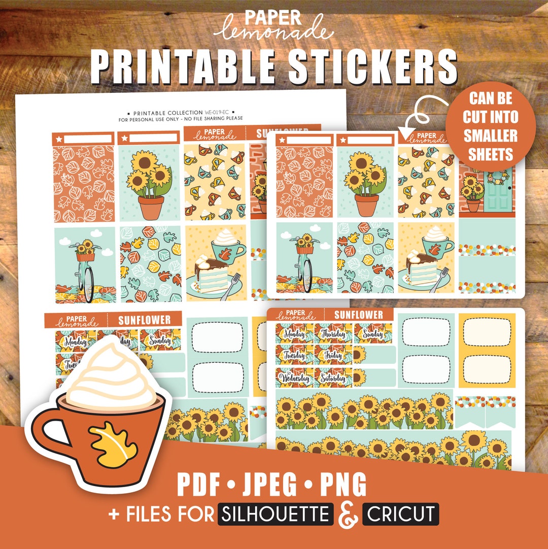 Fall Sunflower Printable Stickers for Daily Planners Fall Decorative ...