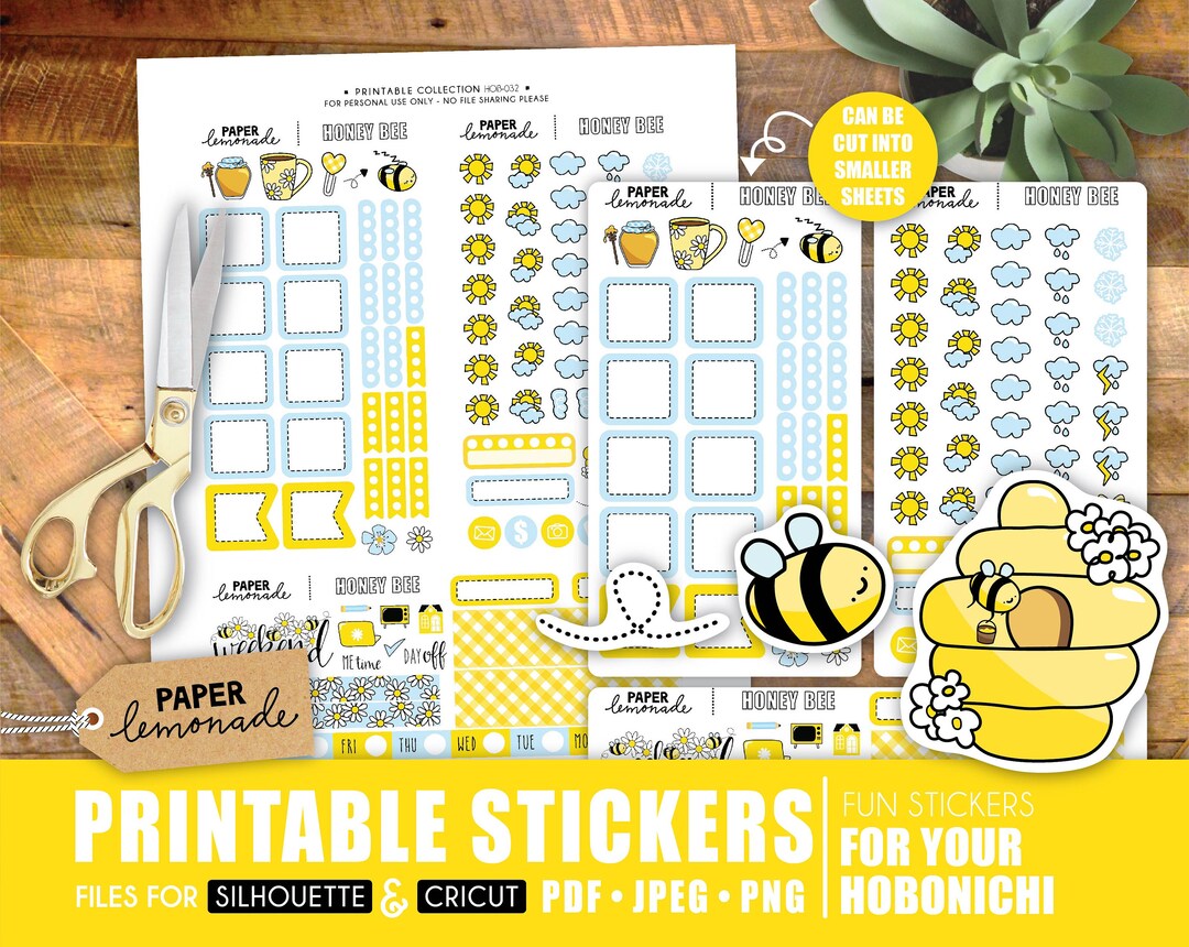 Printable Hobonichi Honey Bee Sticker Kit Includes Bees Honey Daisies ...