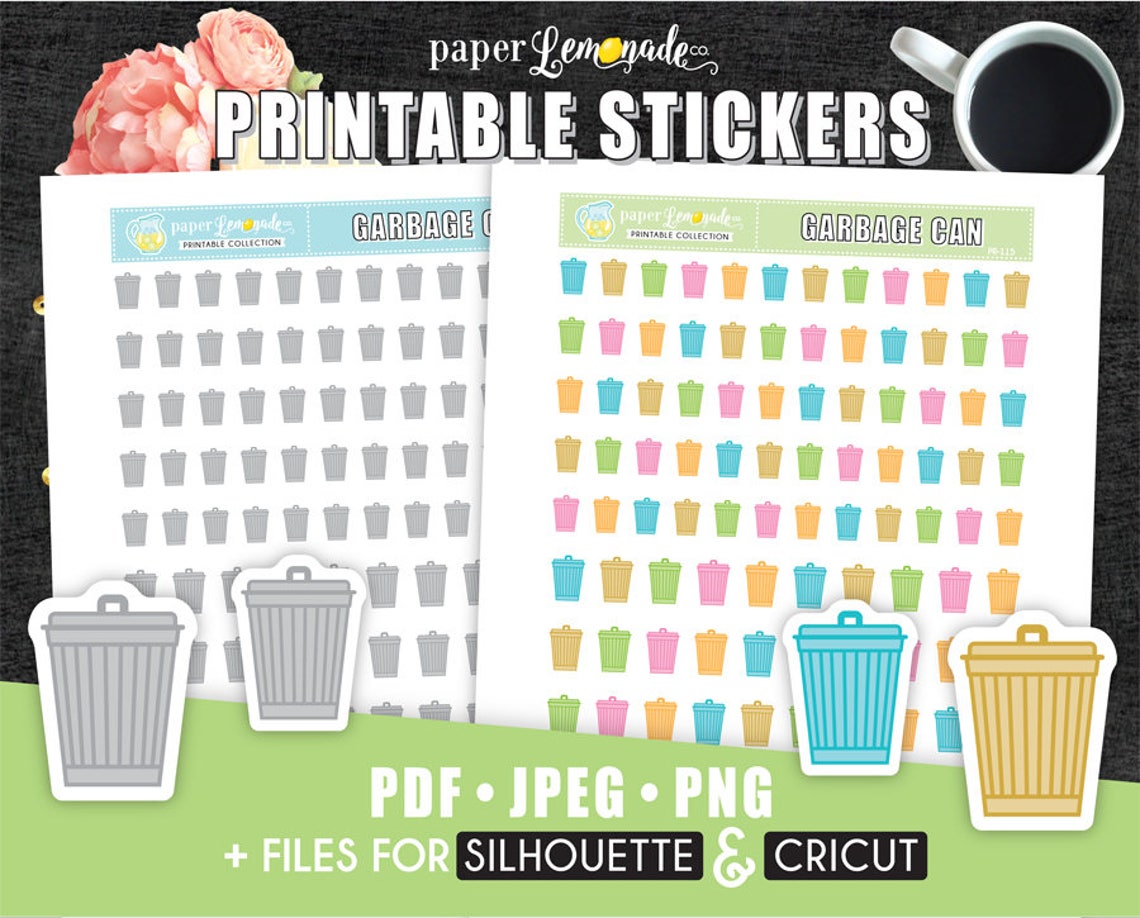 Printable Stickers Garbage Can Stickers Trash Can Printable | Etsy