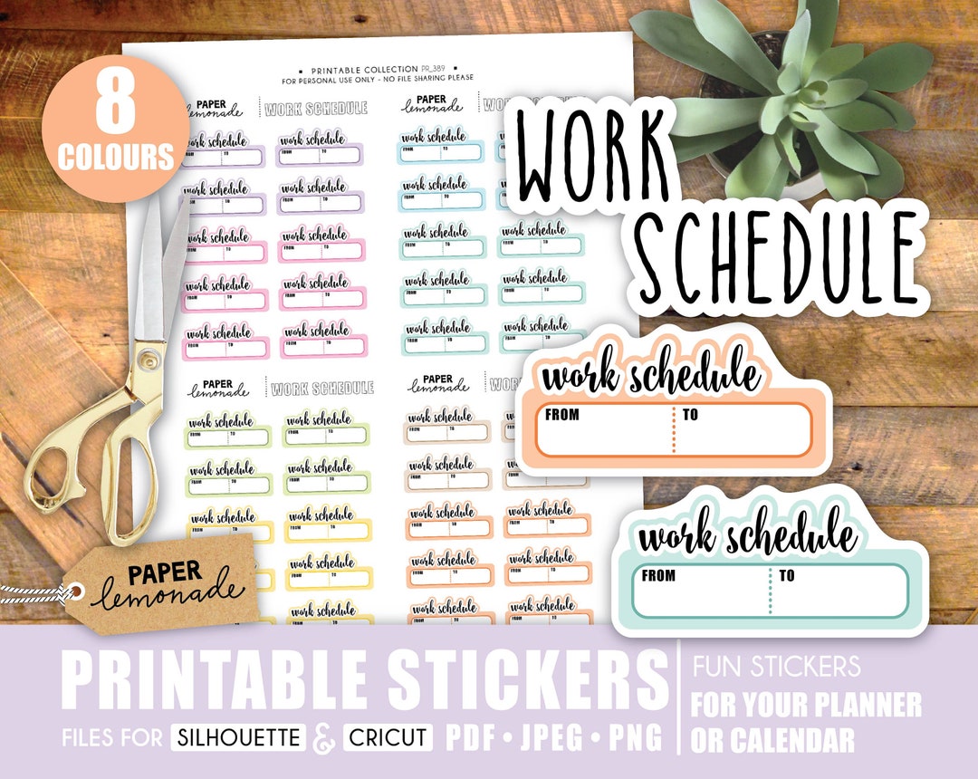 Work Schedule Printable Stickers for Your Planner or Calendar in 8 ...
