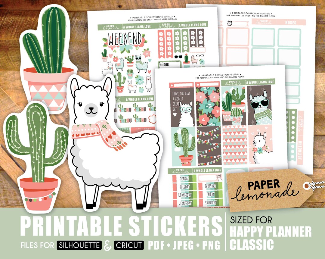 Weekly Kit Llama Printable Stickers for Happy Planner Cute Llama ...