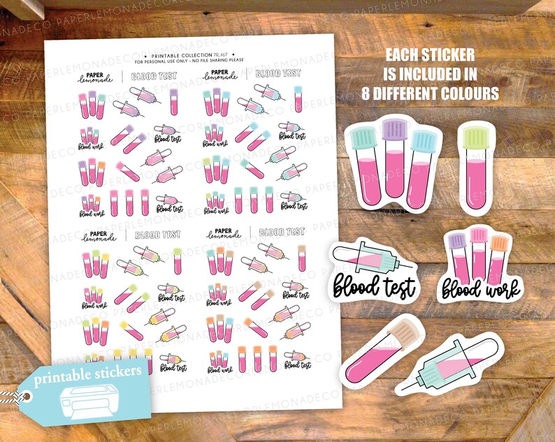 Blood Test PRINTABLE Stickers Blood Work Reminders Medical - Etsy