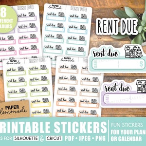 RENT Due Printable Stickers Payment Reminder for Your Planner Track ...