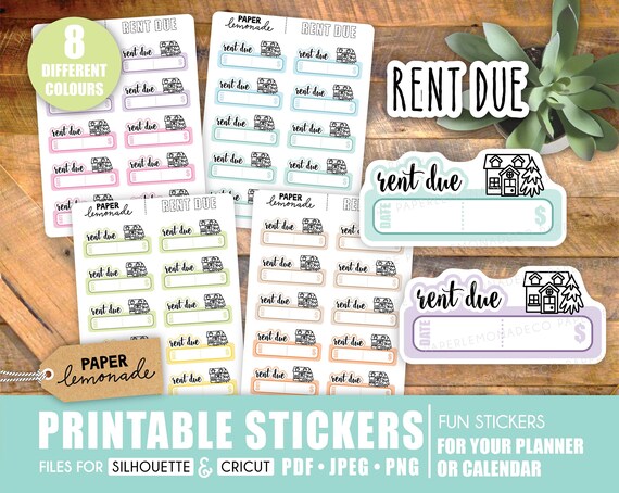 RENT Due Printable Stickers Payment Reminder for Your Planner | Etsy