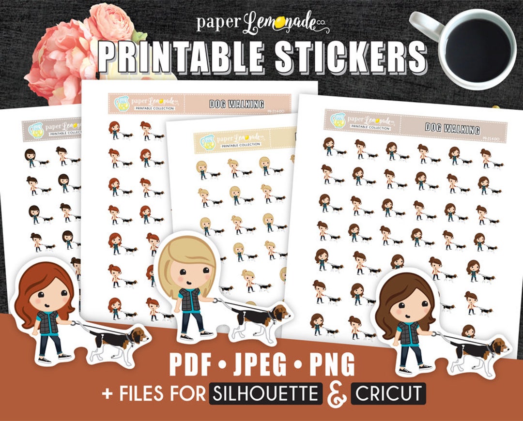 Printable Stickers Dog Walking Stickers Walking the Dog Stickers ...