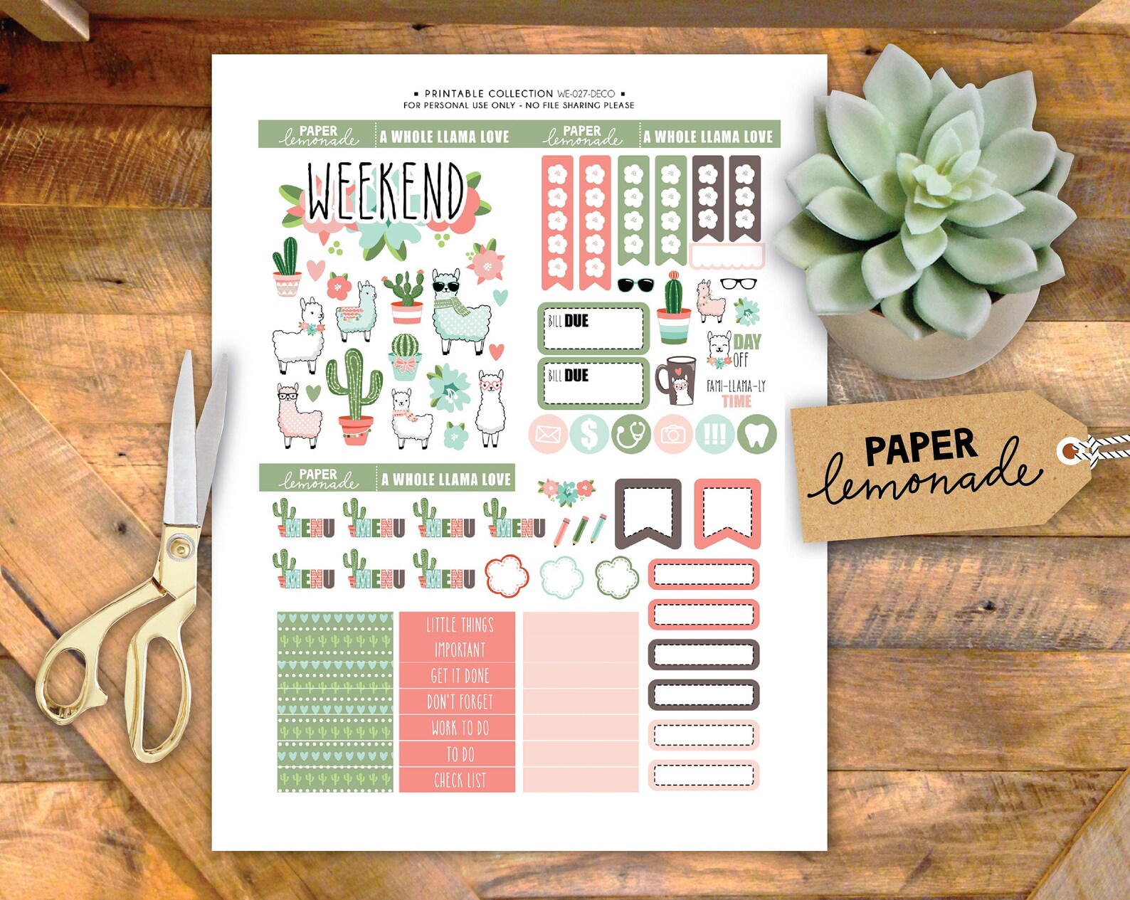 Weekly Kit Llama Printable Stickers for Happy Planner Cute Llama ...