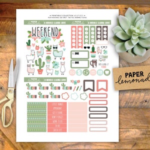 Weekly Kit Llama Printable Stickers for Happy Planner Cute Llama ...