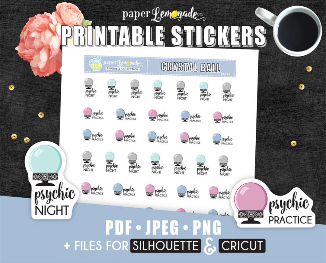 Printable Stickers Crystal Ball Stickers Psychic Night Printable ...