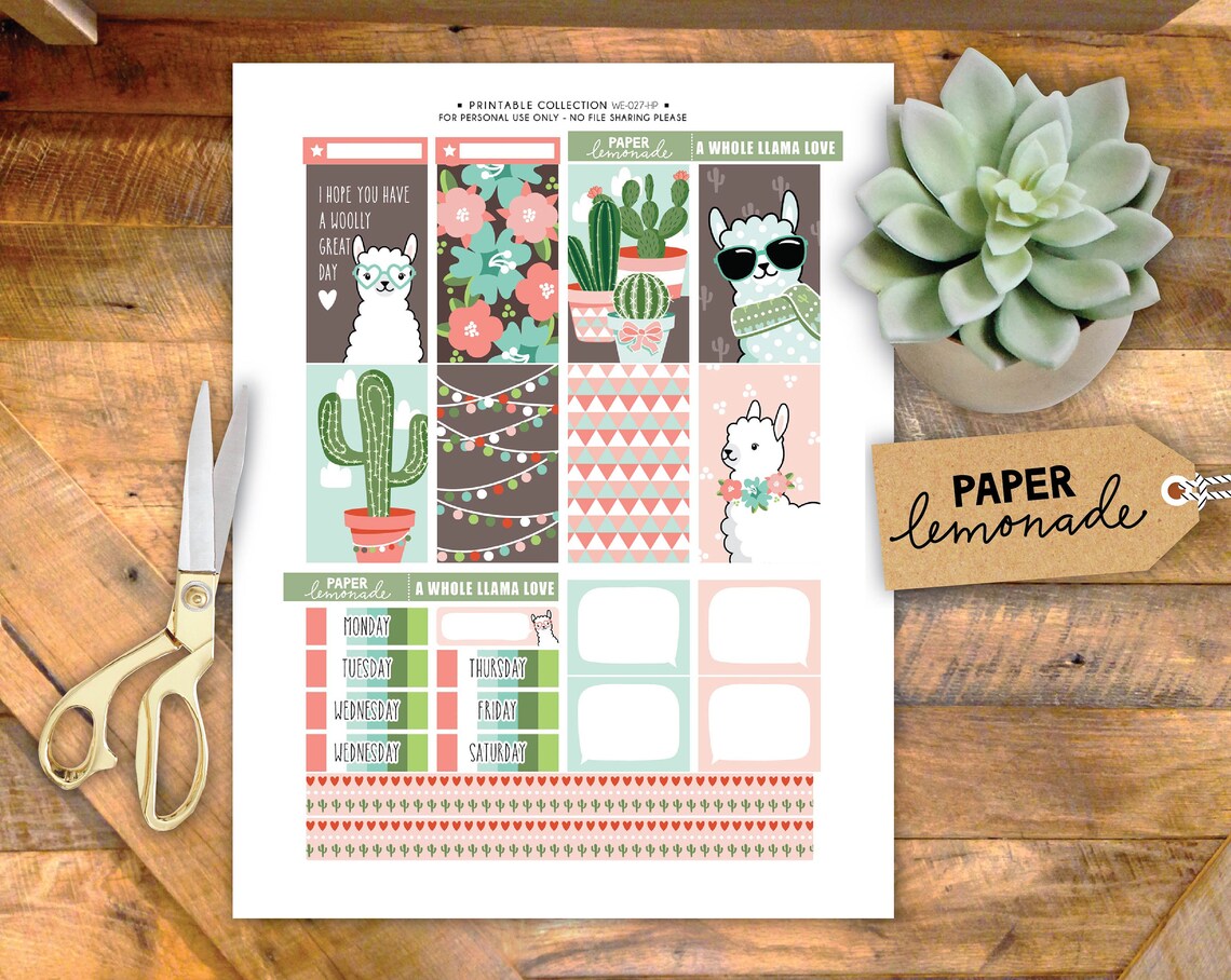 Weekly Kit Llama Printable Stickers for Happy Planner Cute Llama ...