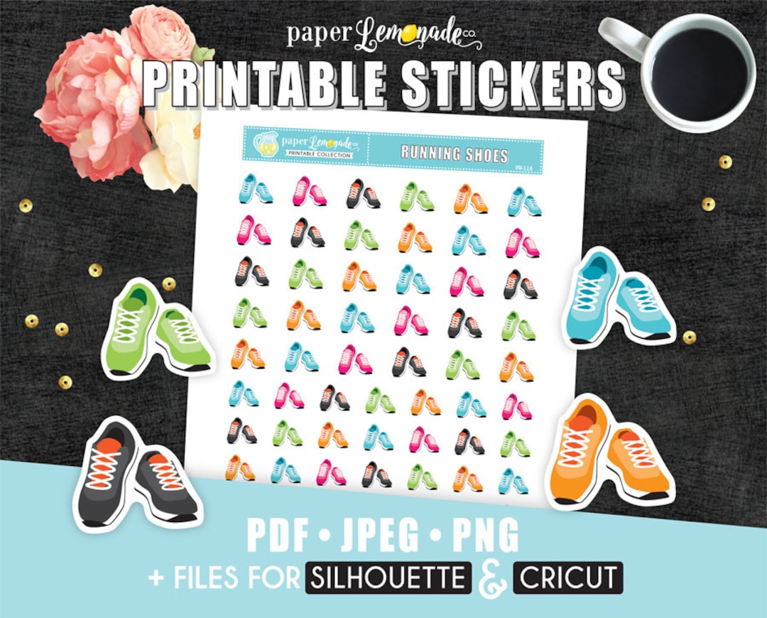 Printable Stickers Fitness Stickers Printable Running Shoe Stickers ...