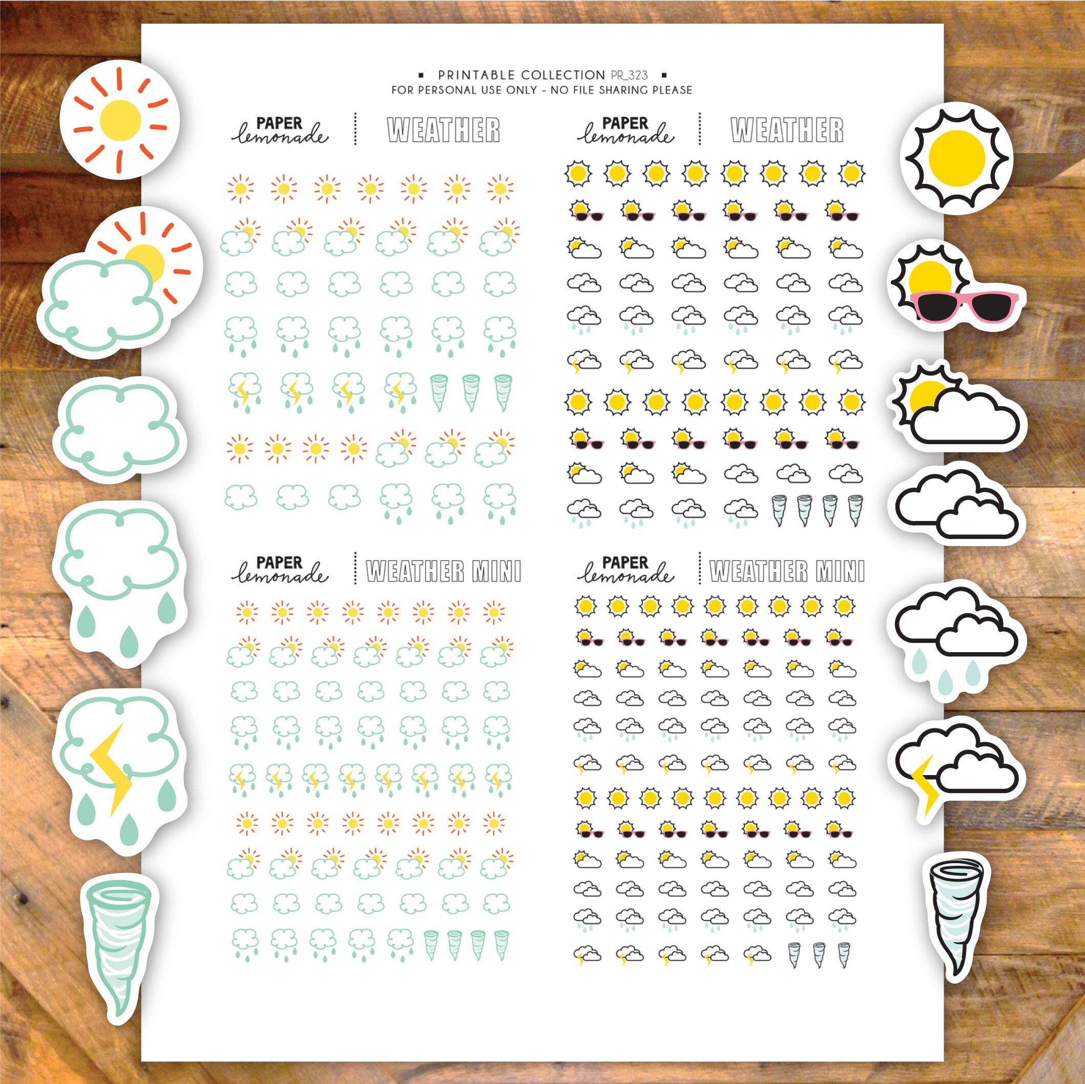 Weather Icon Printable Planner Stickers Forecast Sunny Day Stickers - Etsy