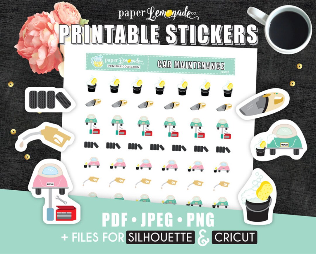 Printable Stickers Car Maintenance Stickers Washing Car Pumping Gas ...