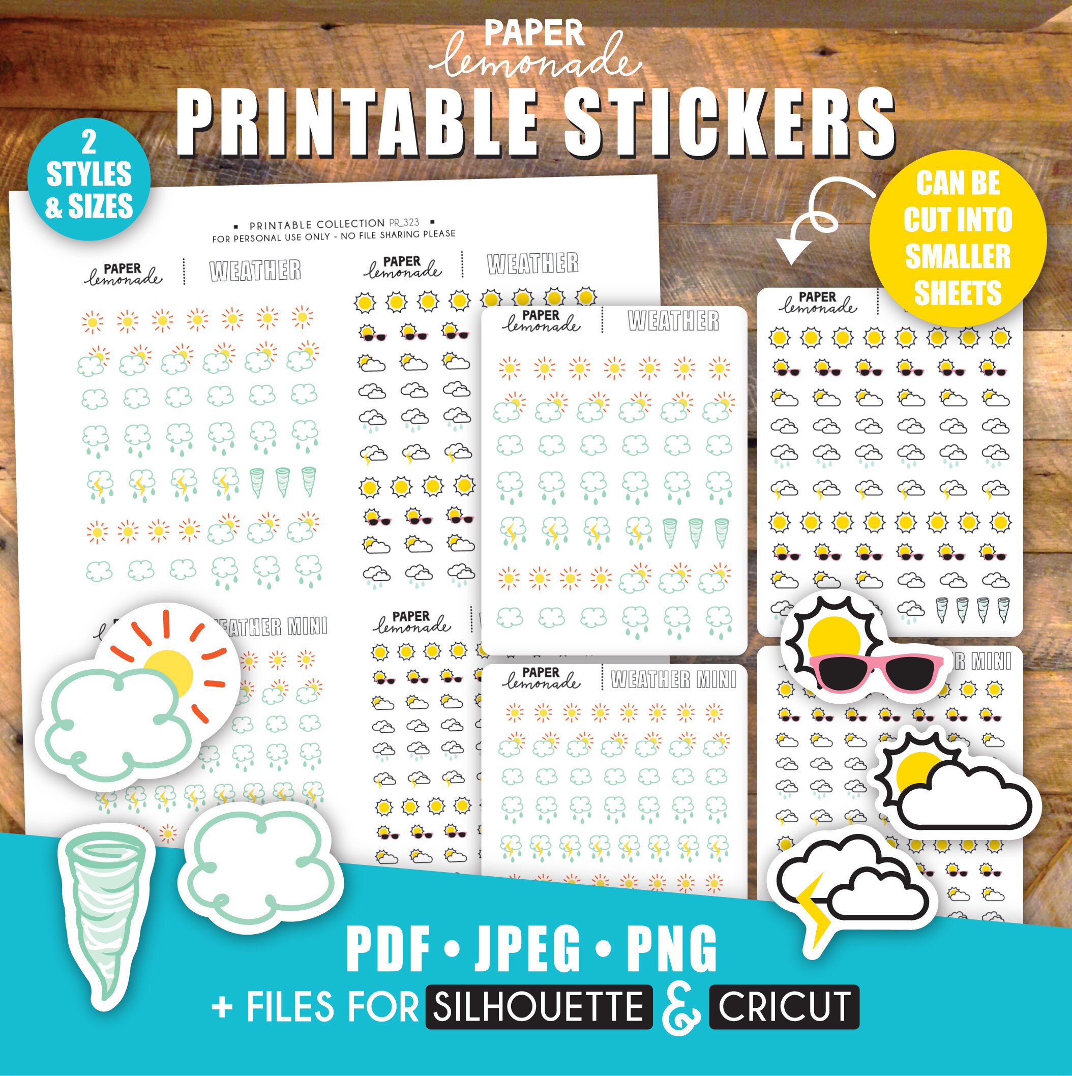 Weather Icon Printable Planner Stickers Forecast Sunny Day Stickers - Etsy