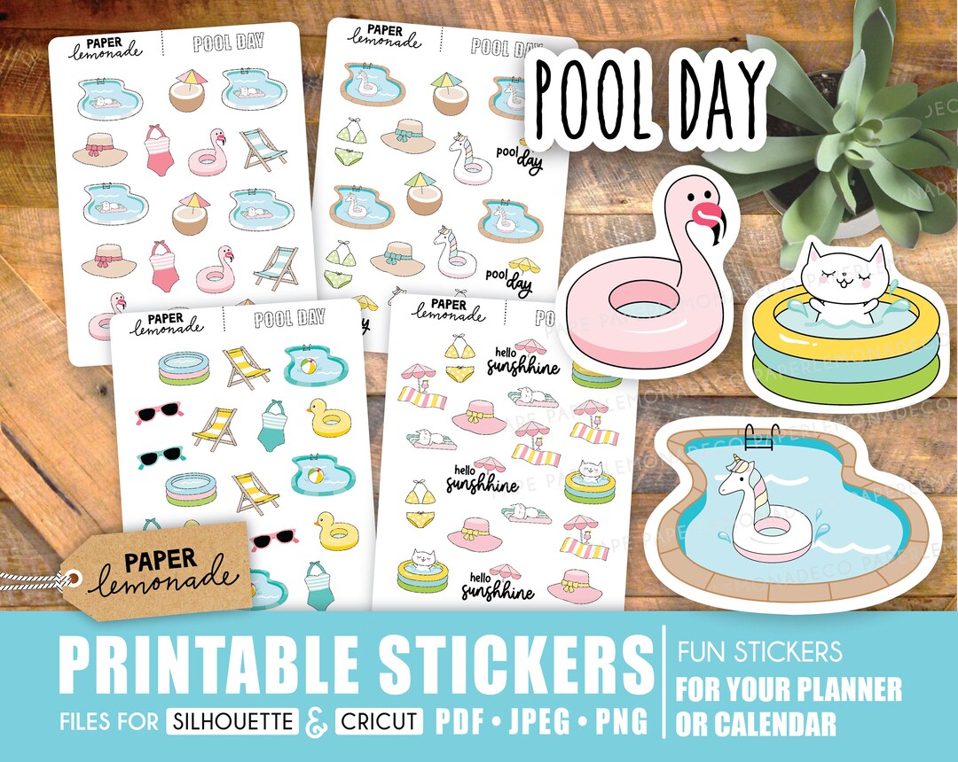 Pool Day PRINTABLE Stickers for Your Planner or Notebook Decorate Your ...