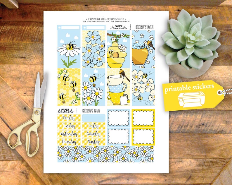 Printable Honey Bee Weekly Sticker Kit for Happy Planner Classic ...