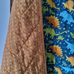 Dinosaur Toddler Boy Quilt, Handmade Patchwork Quilt in Teal, Mustard, Yellow, Green, and Gray ...