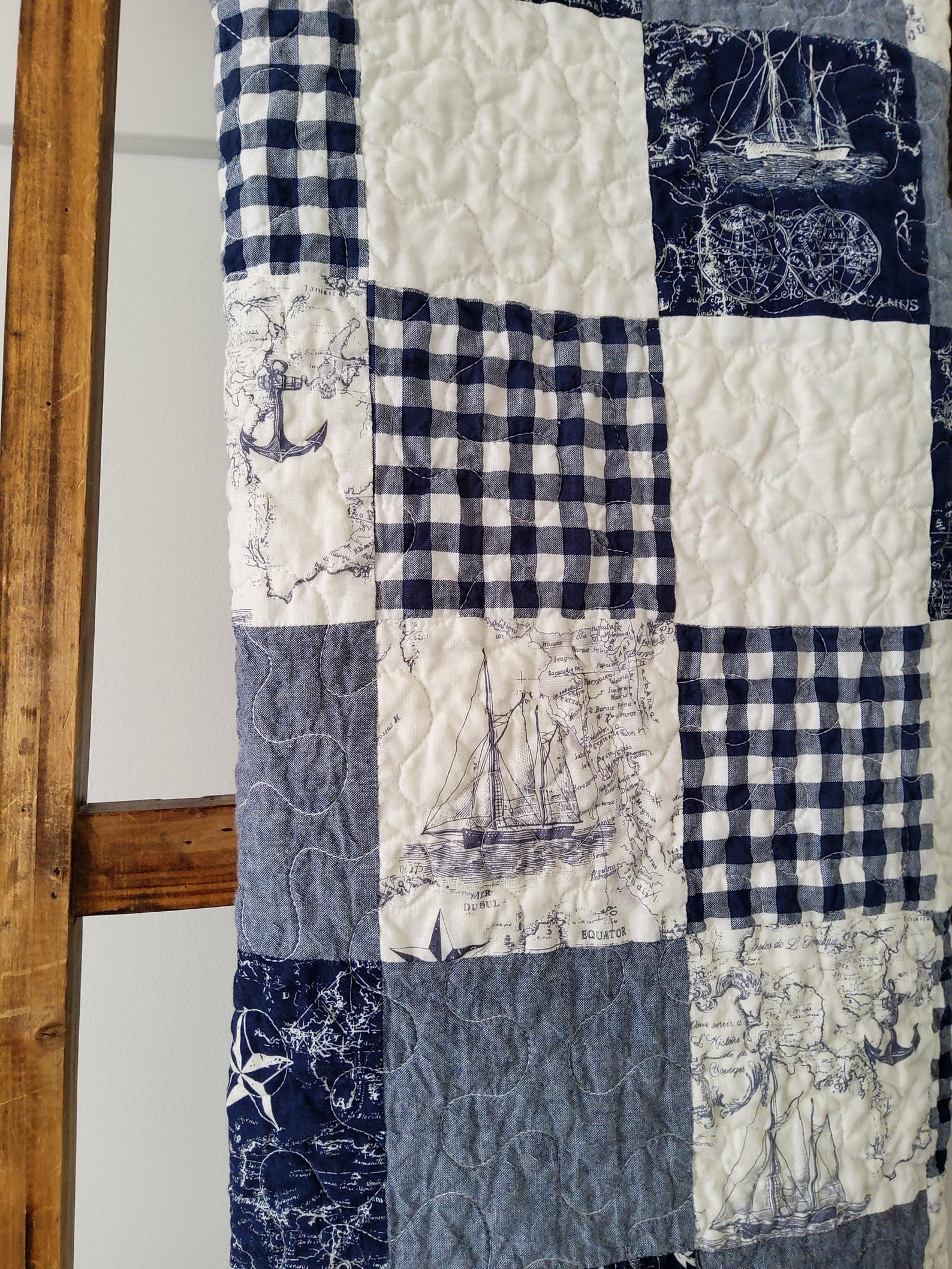 Nautical Baby Boy Quilt: Handmade Navy Chambray Patchwork 100% Cotton ...
