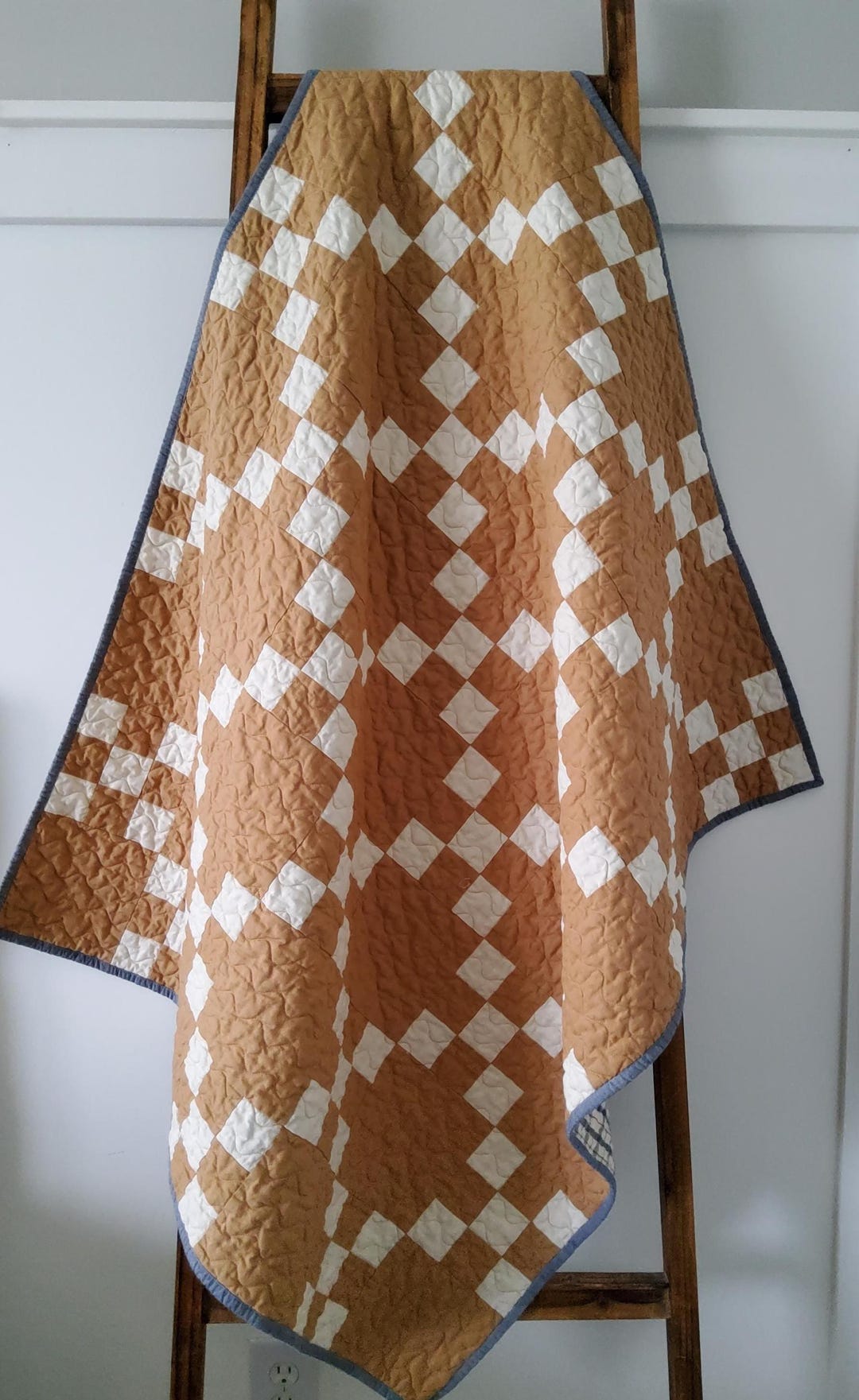 Handmade Baby Boy Quilt: Camel & Chambray Colors - 100% Cotton, Modern ...